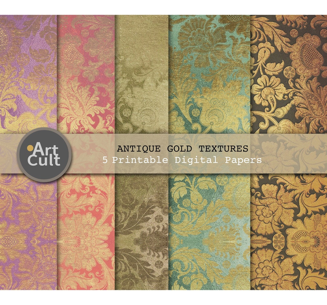 5 Printable Papers ANTIQUE GOLD TEXTURES Instant Digital Download ...