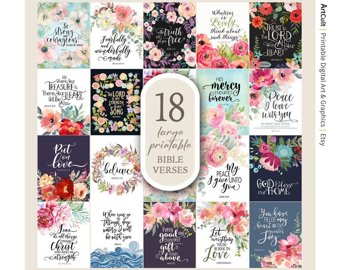 Bible Verses 18 LARGE PRINTABLE ARTWORKS Set #6 - Instant Digital ...
