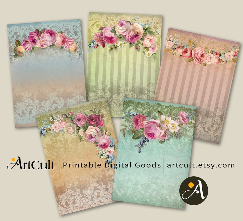 Printable digital papers VICTORIAN VIGNETTES 5 large sheets | Etsy