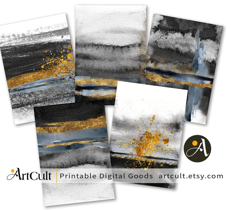 Printable Papers BLACK AND GOLD Artworks 5 Large Digital | Etsy