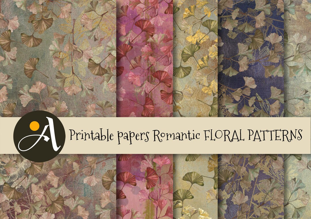 Printable Digital Paper ROMANTIC FLORAL PATTERNS 5 Large Sheets for ...
