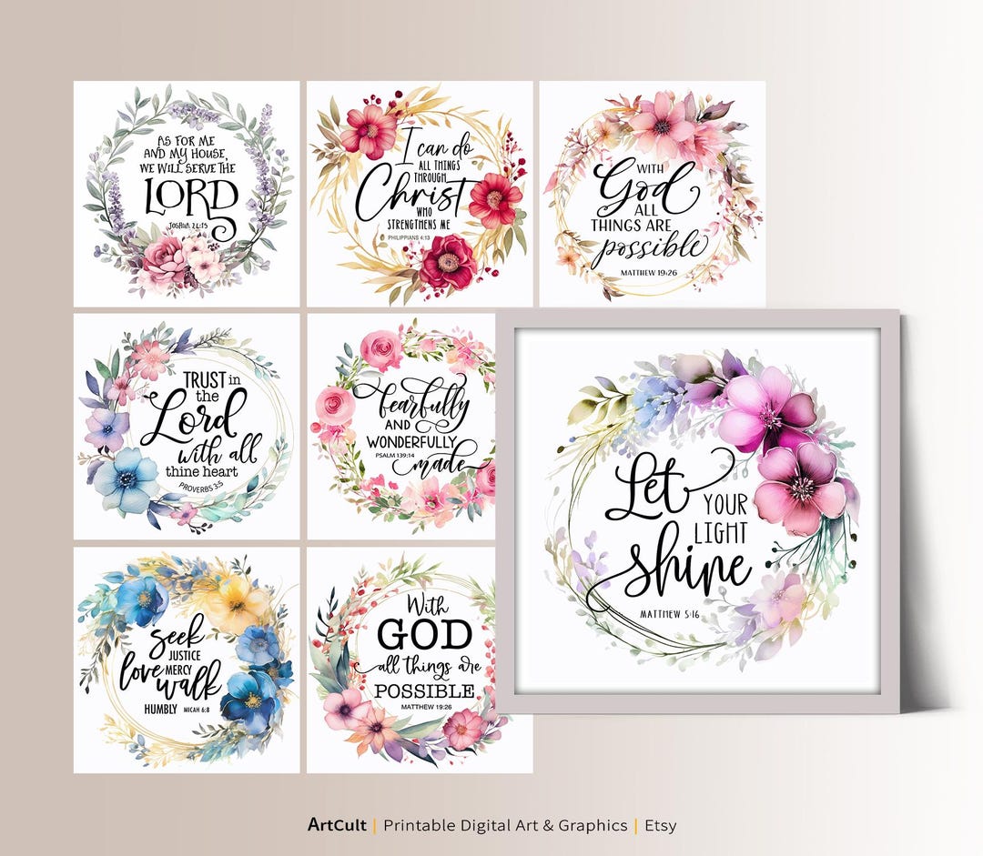 Floral Bible Verses Printable Digital Download, Christian Wall Art, DIY ...