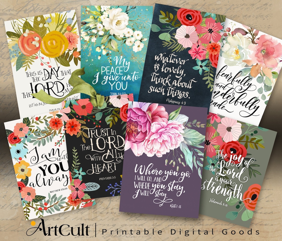 Printable BIBLE VERSES TAGS Scripture Art, Eight 2.5"x3.5" Size Cards ...