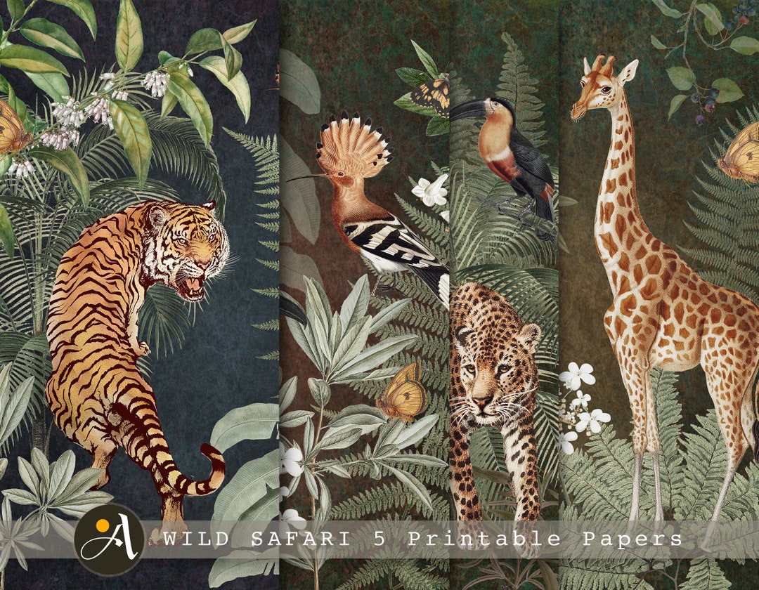 Printable Digital Papers WILD SAFARI, 5 Large Sheets for Craft / Art ...