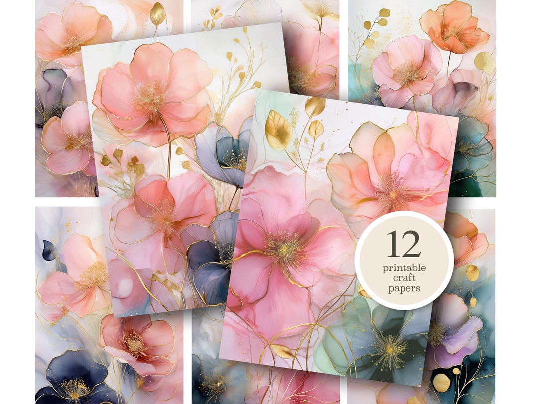 12 Printable Craft Papers, Silk Flowers, PNG Files, Digital Download ...