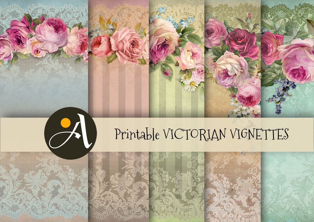 Printable Digital Papers VICTORIAN VIGNETTES 5 Large Sheets for Craft ...
