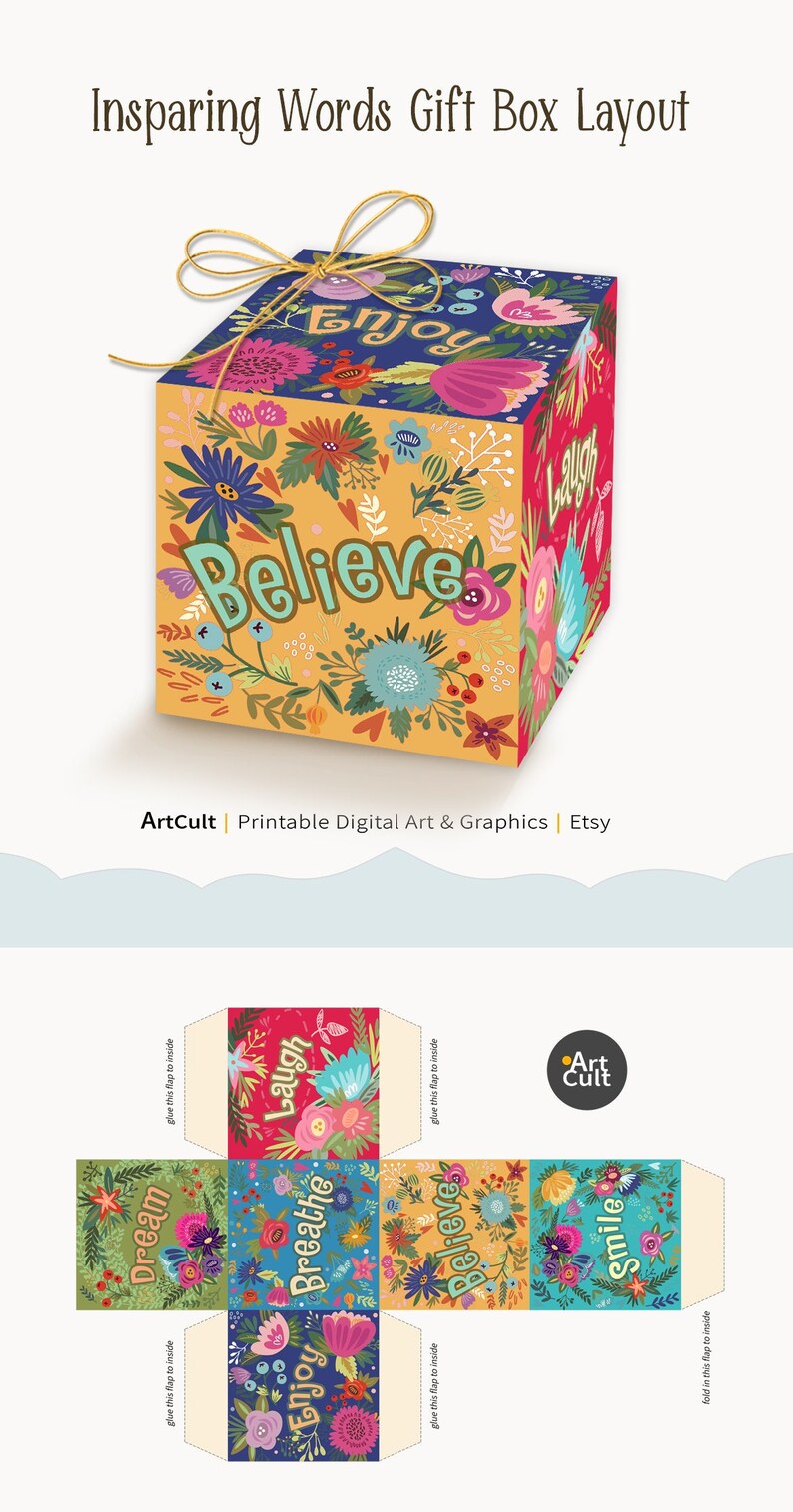 Printable Gift Box INSPIRING WORDS Digital Download Layout - Etsy