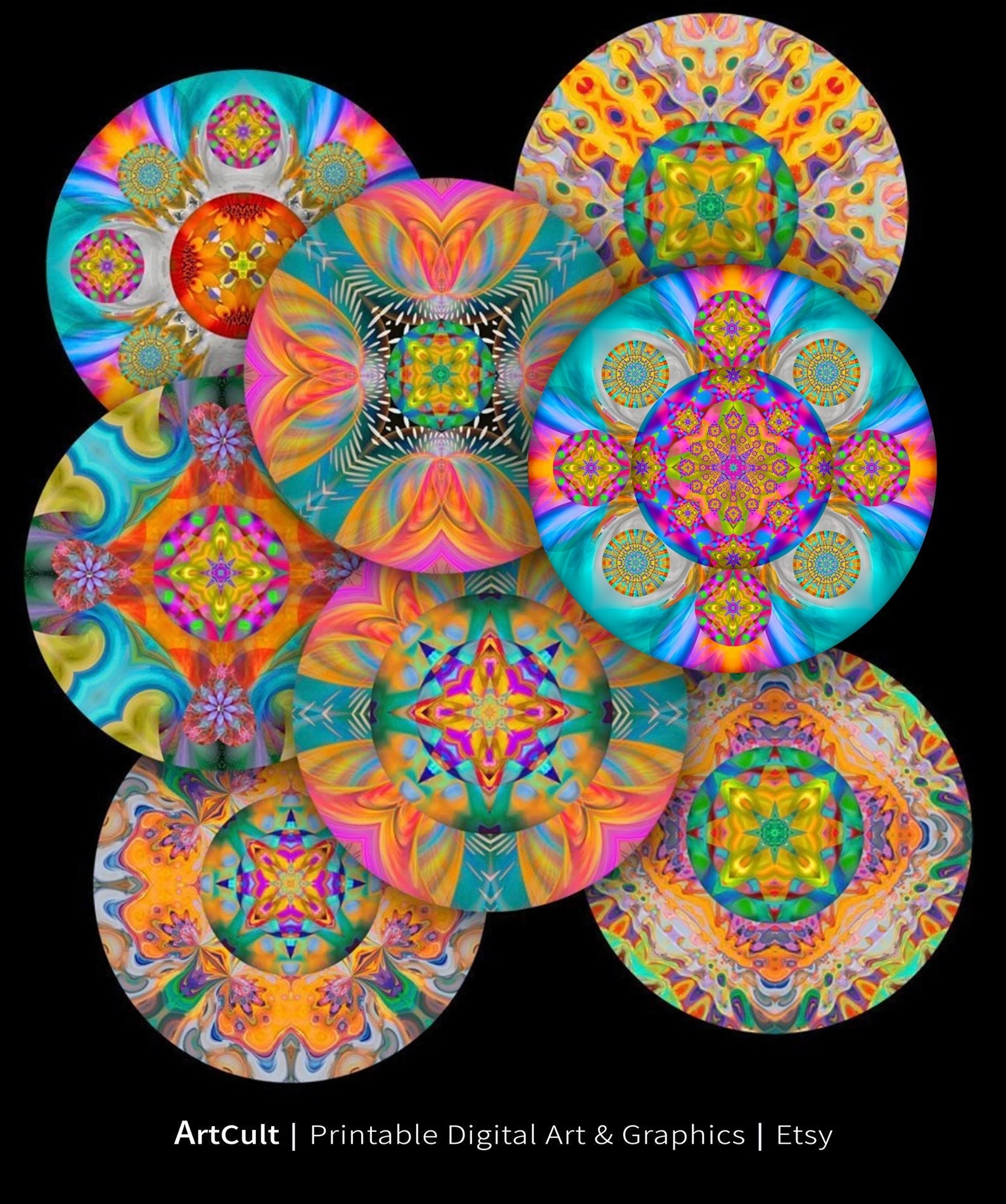 Printable 2.5 Inch Circles Digital Download KALEIDOSCOPE - Etsy