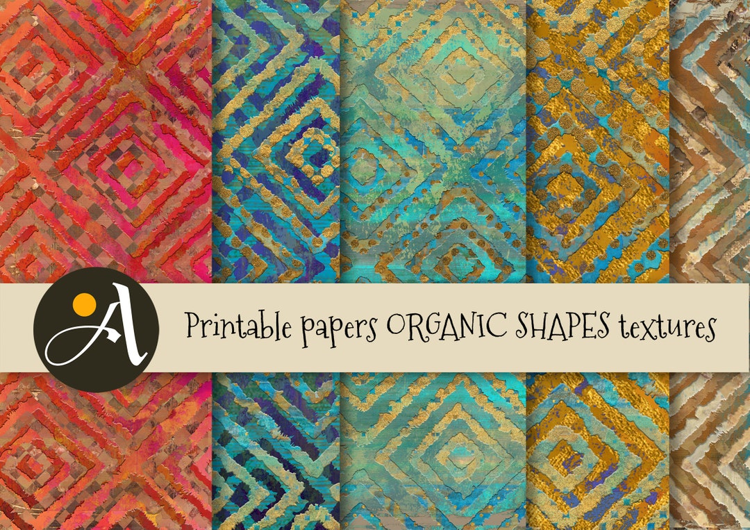 Printable Digital Papers COLORFUL ORGANIC SHAPES, 5 Large Sheets for ...