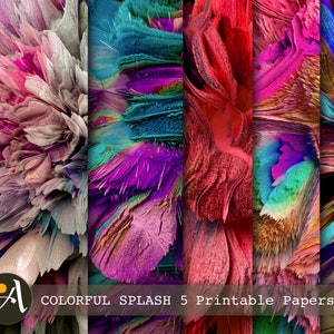 Printable Digital Papers COLORFUL SPLASH, 5 Large Sheets for Craft ...