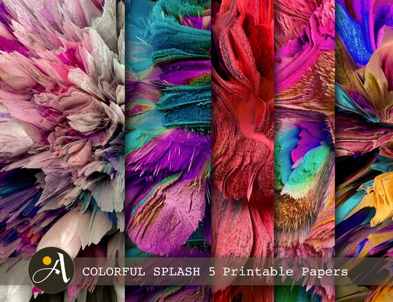 Printable Digital Papers COLORFUL SPLASH 5 Large Sheets for | Etsy