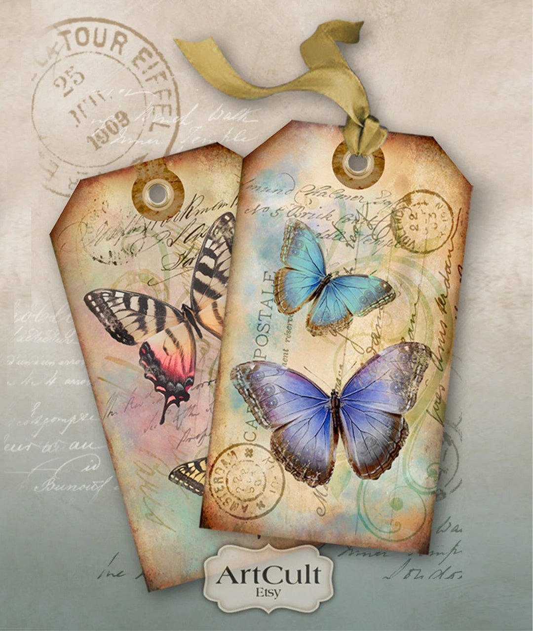 Printable Digital Collage Sheet Instant Download BUTTERFLIES Gift Tags ...