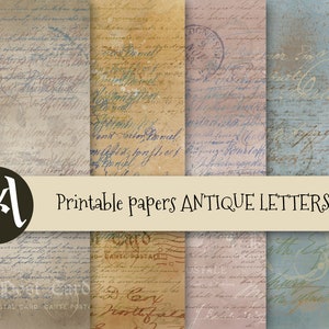Printable Digital Paper Textures ANTIQUE LETTERS, 5 Large Sheets for ...