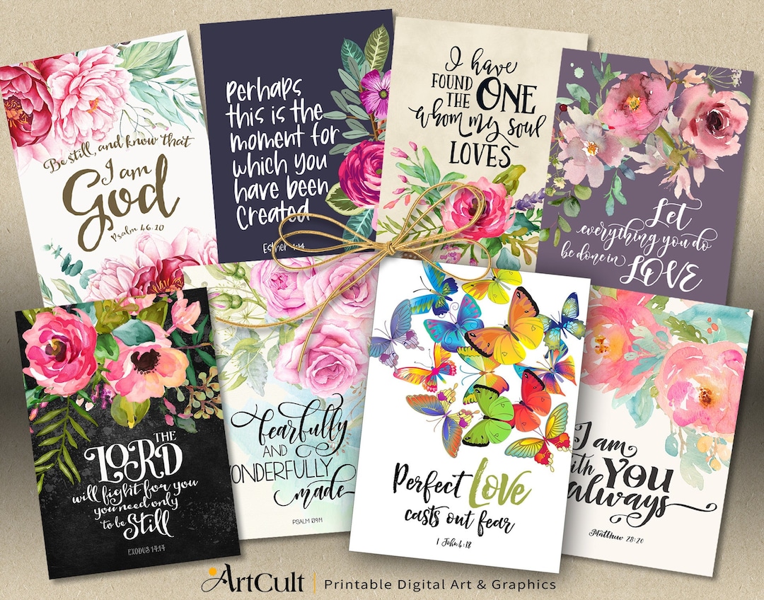 Printable BIBLE VERSES TAGS Scripture Art, Eight 2.5"x3.5" Size Cards ...