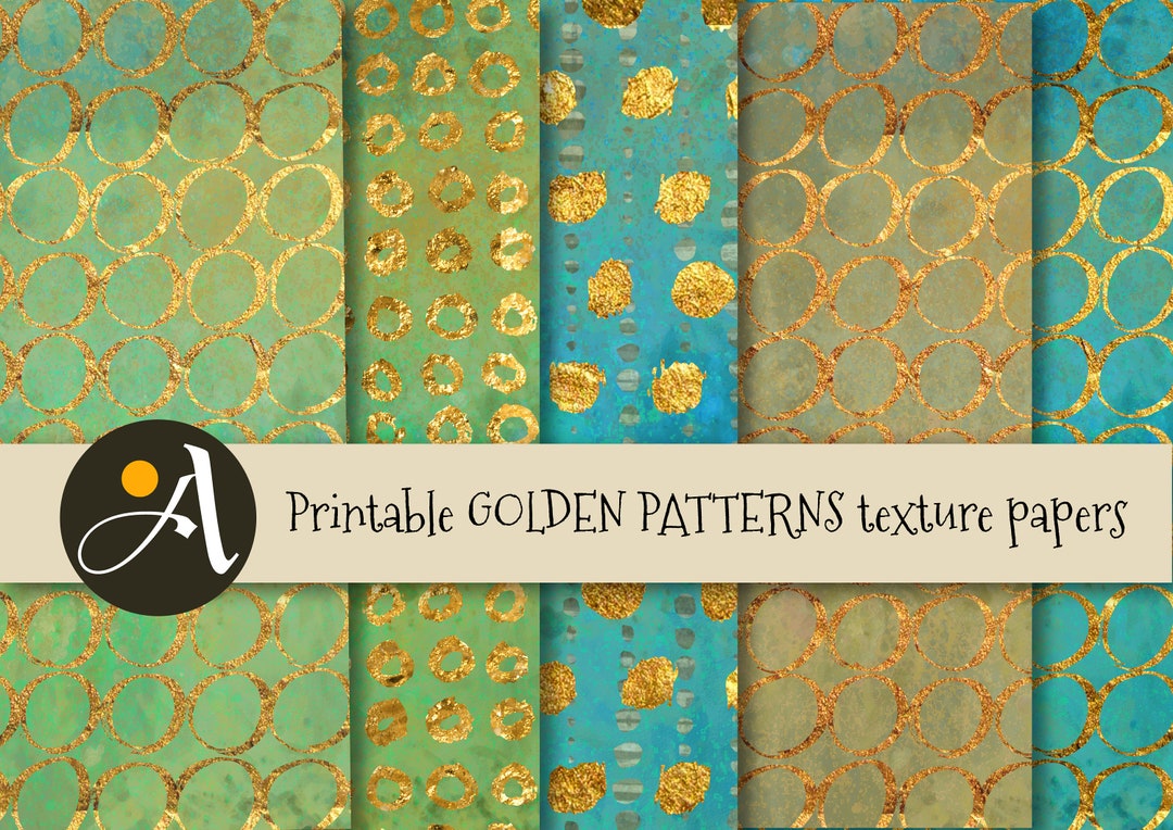 Printable Digital Texture Paper Backgrounds GOLDEN PATTERNS Set 1, Five ...