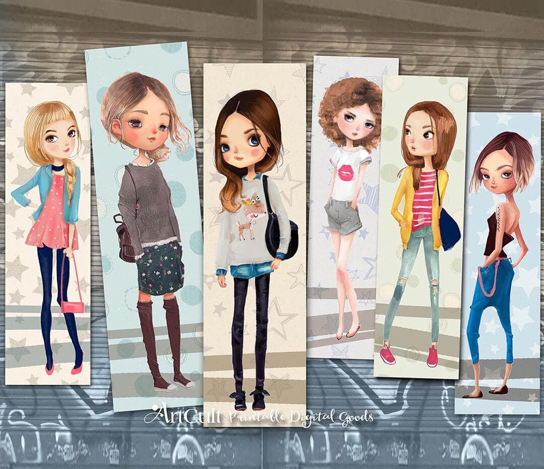 Printable Bookmarks CUTE FASHIONISTAS Fashion Girls, Instant Digital ...