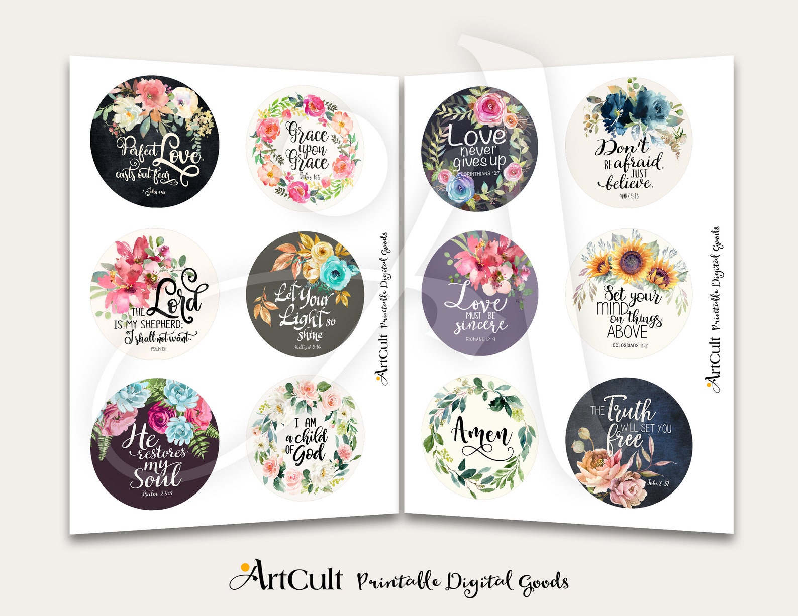 Printable 3 Inch Size Bible Verses Circle Images Set 1 - Etsy