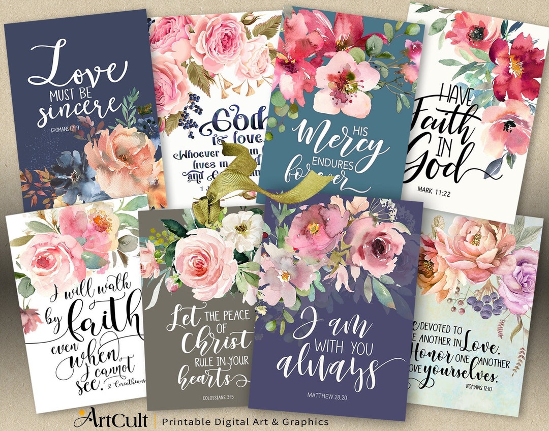 Printable BIBLE VERSES TAGS Scripture Art, Eight 2.5"x3.5" Size Cards ...