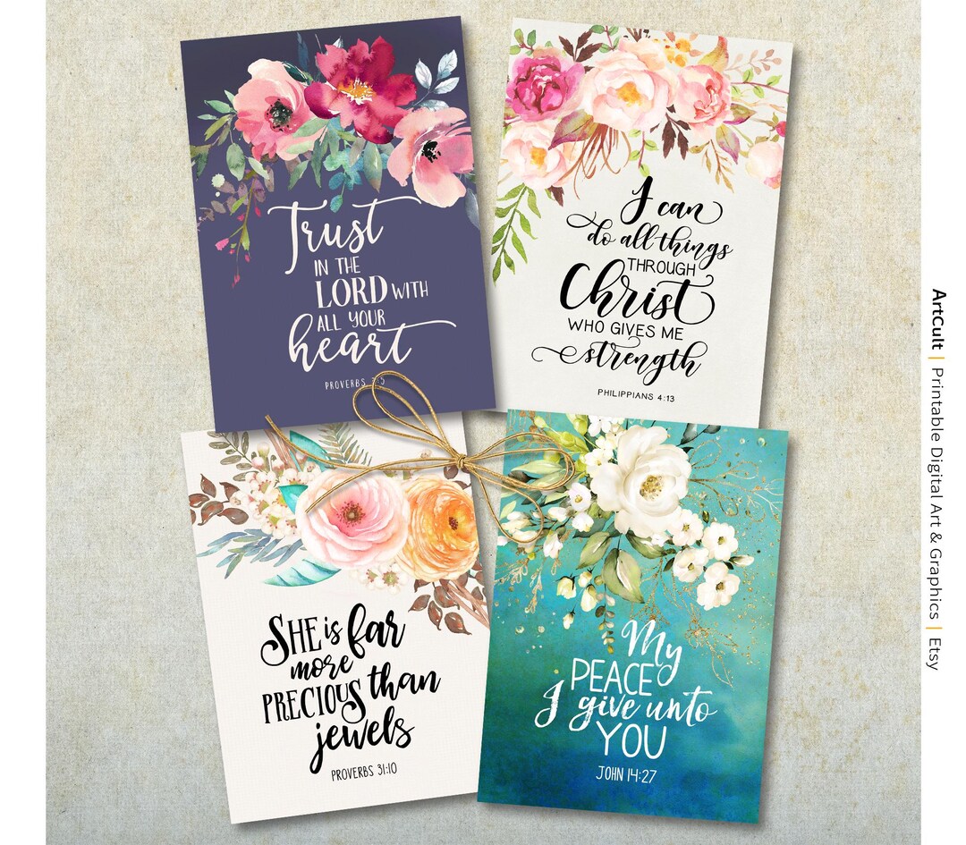 Floral Bible Verse Printable Set, 5x7 Christian Scripture Art (digital ...