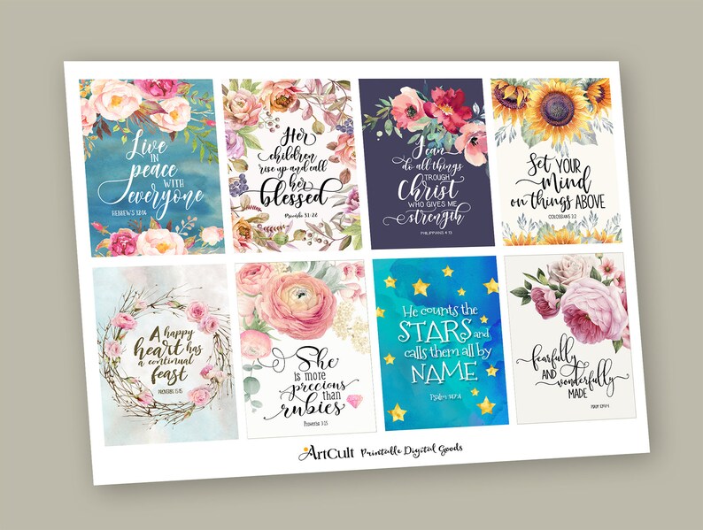 Printable BIBLE VERSES TAGS Scripture Art Eight | Etsy