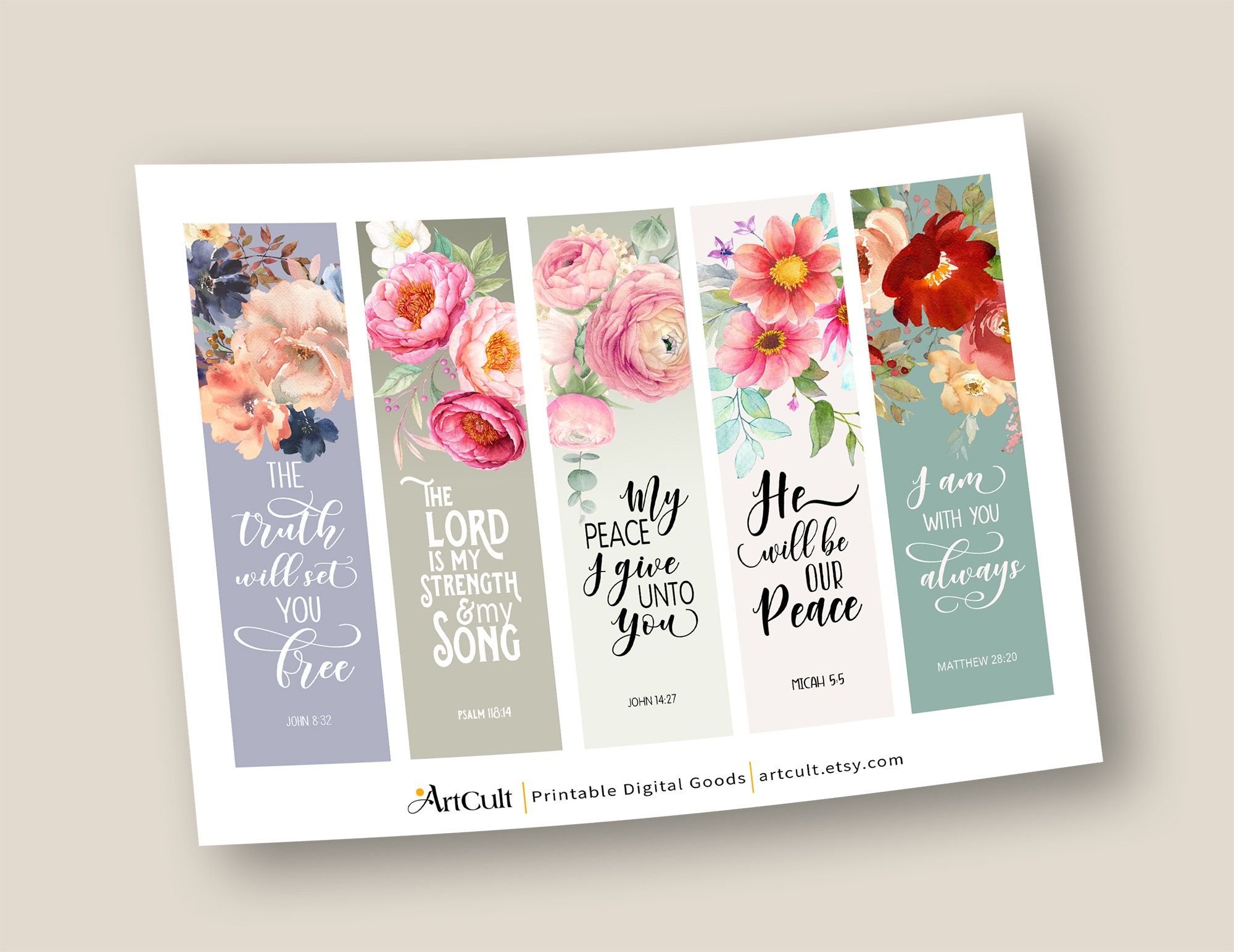Floral Bible Verse Bookmarks, Christian Scripture, Prayer Journals, PNG ...