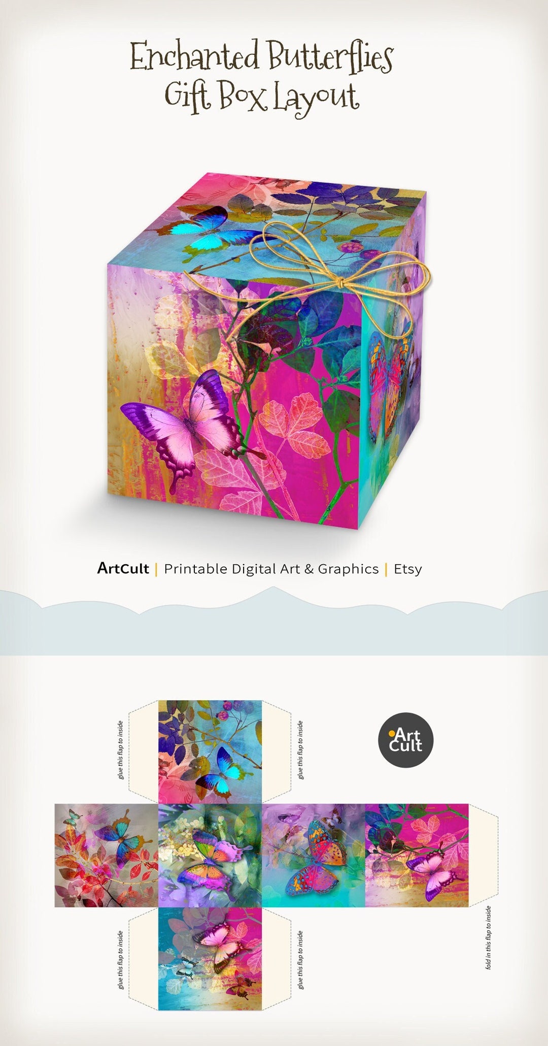 Printable ENCHANTED BUTTERFLIES Gift Box Layout, Instant Digital ...