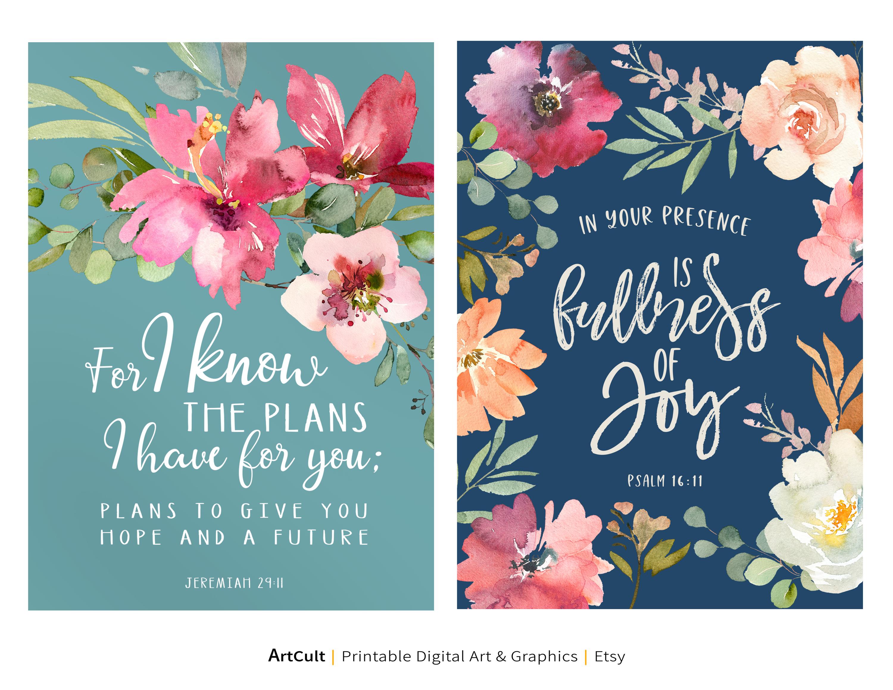 Floral Bible Verse Set, 5x7 Christian Scripture Printable Art (digital ...