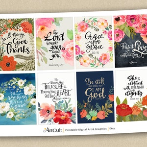 Printable BIBLE VERSES TAGS Scripture Art, Eight 2.5"x3.5" Size Cards ...