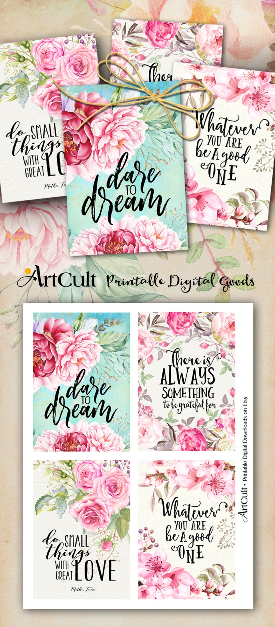 Floral Motivational Cards, Printable Greeting Cards (digital Download ...