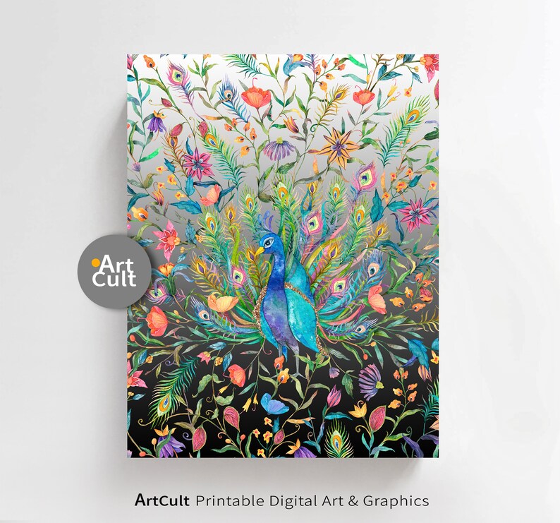 Printable Digital Papers COLORFUL PEACOCKS 5 Large Sheets - Etsy