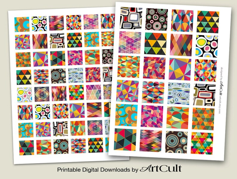 1x1 and 1.5x1.5 Inch Size Images GEOMETRIC RETRO TILES - Etsy