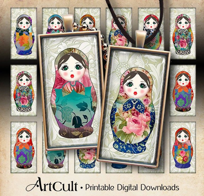 1x2 Inch MATRYOSHKA Digital Collage Sheet Printable Download | Etsy
