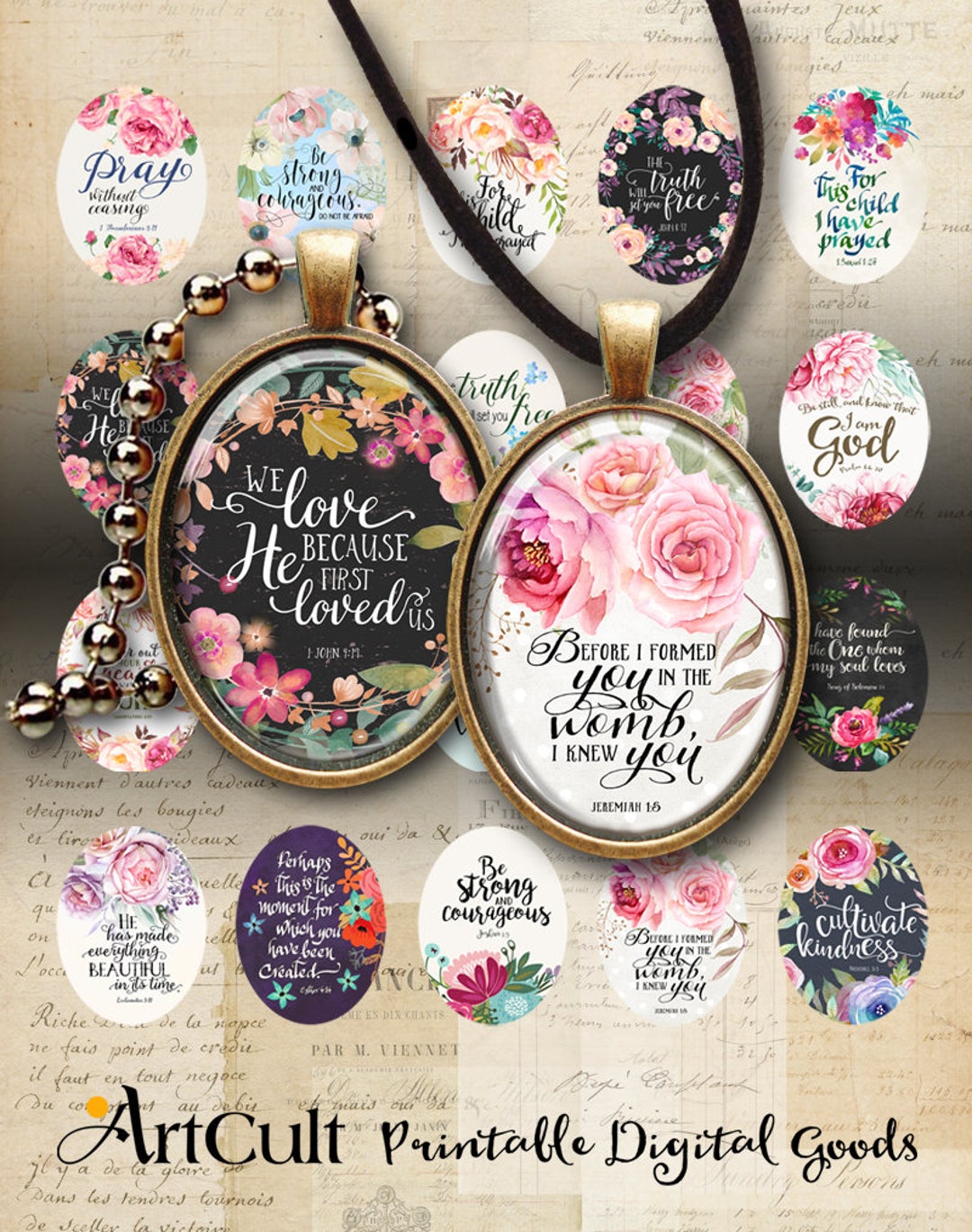 30x40 Mm OVAL BIBLE VERSES #1 Printable Digital Instant Download for ...