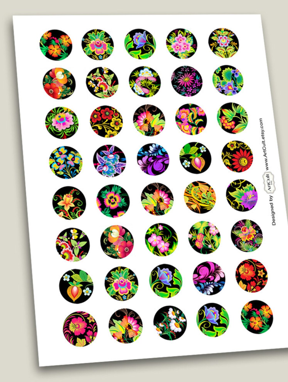 1 Inch 25mm Size Circle Images FLORAL CELEBRATION Digital - Etsy