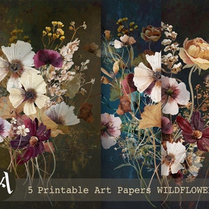 Printable Digital Papers WILDFLOWERS 5 Large Sheets for | Etsy