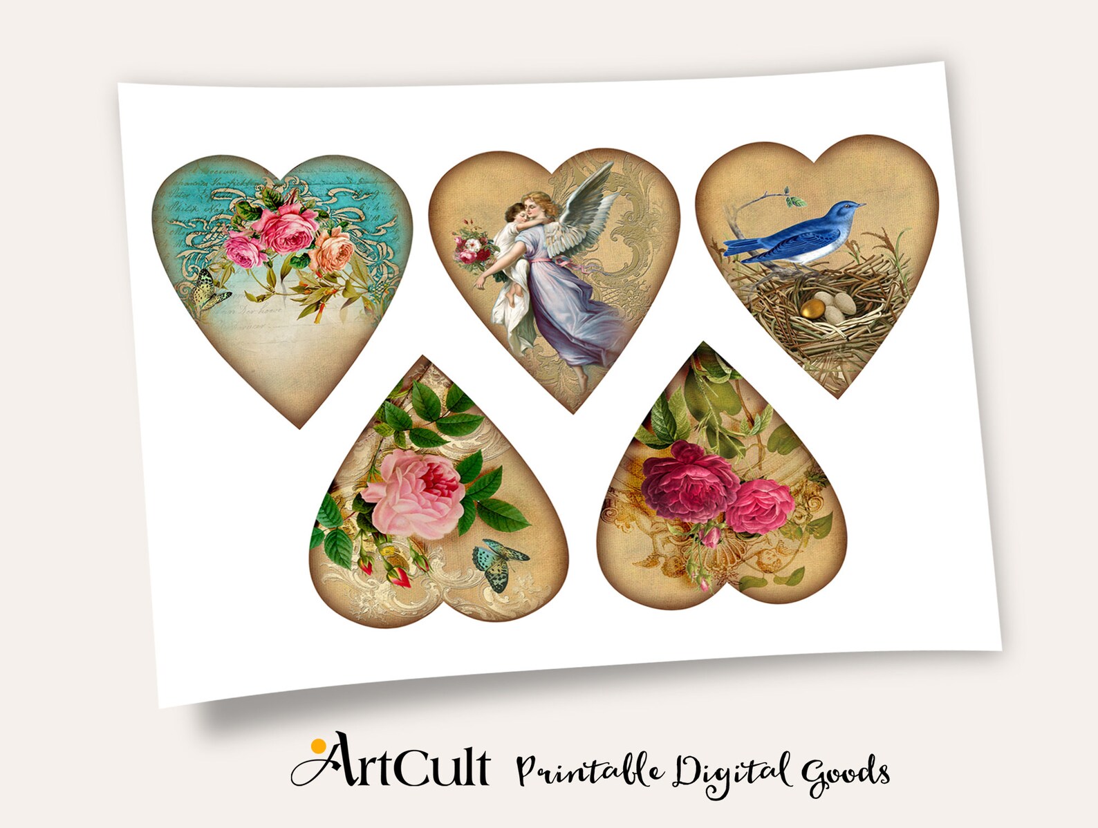 Printable Download HEART GIFT TAGS No3. Digital Collage Sheet - Etsy