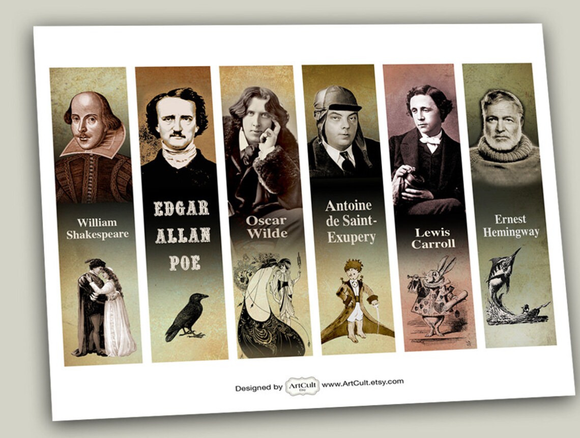 Printable Bookmarks MOST FAMOUS WRITERS Digital Collage Sheet - Etsy