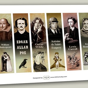 Printable Bookmarks MOST FAMOUS WRITERS Digital Collage Sheet, Instant ...