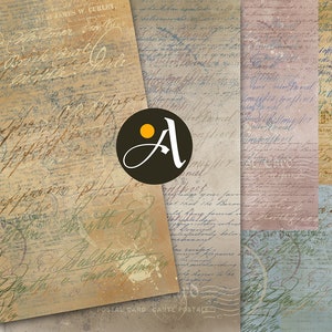 Printable Digital Paper Textures ANTIQUE LETTERS, 5 Large Sheets for ...