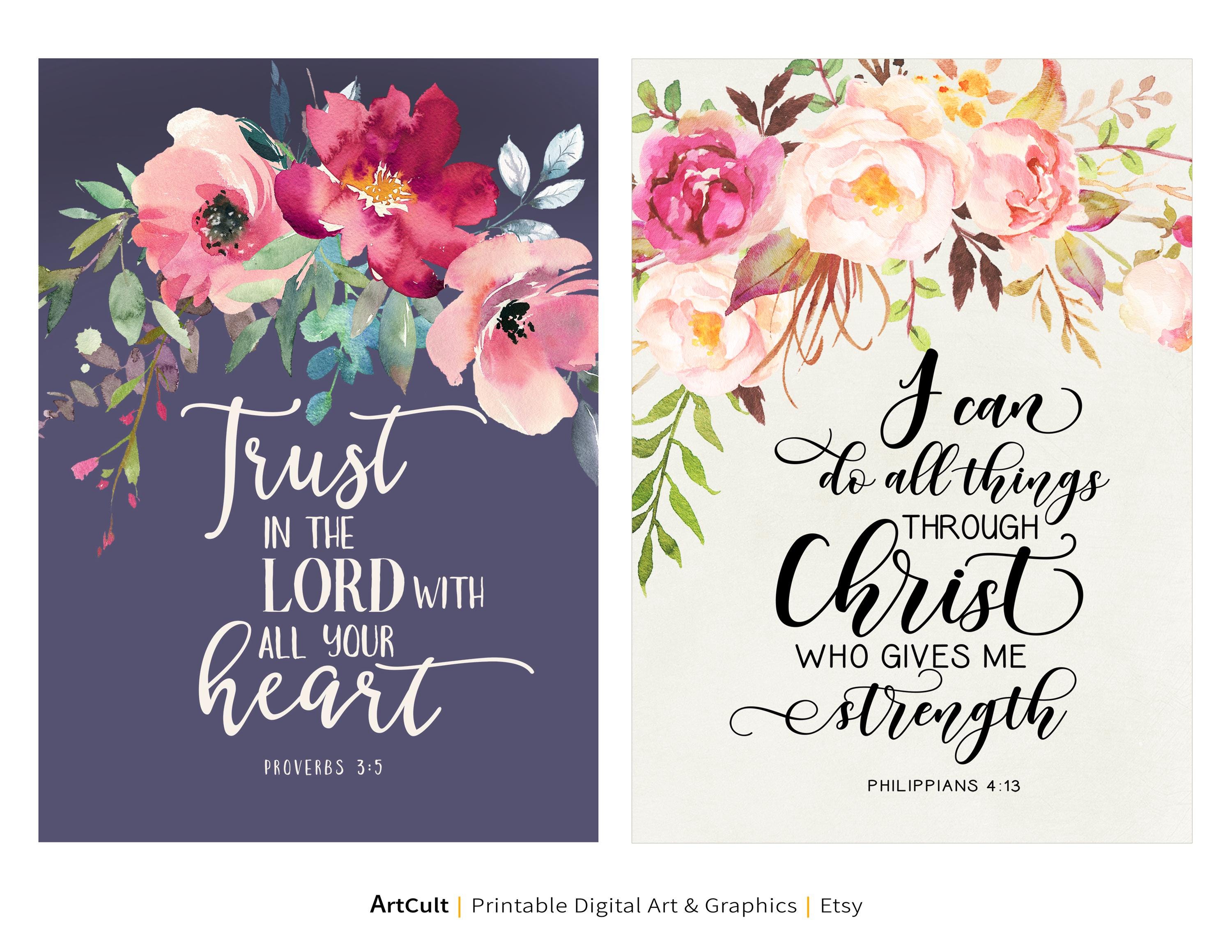Floral Bible Verse Printable Set, 5x7 Christian Scripture Art (digital ...