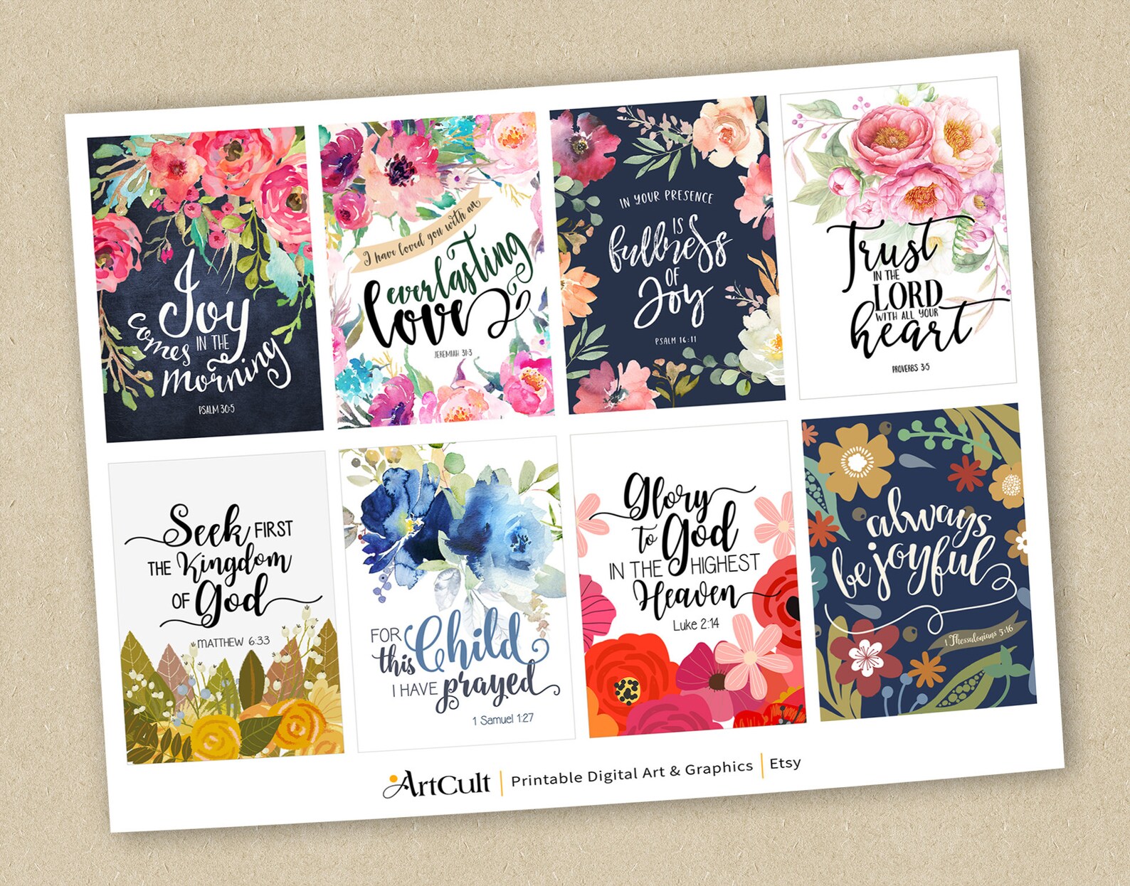 Printable BIBLE VERSES TAGS Scripture Art, Eight 2.5"x3.5" Size Cards ...