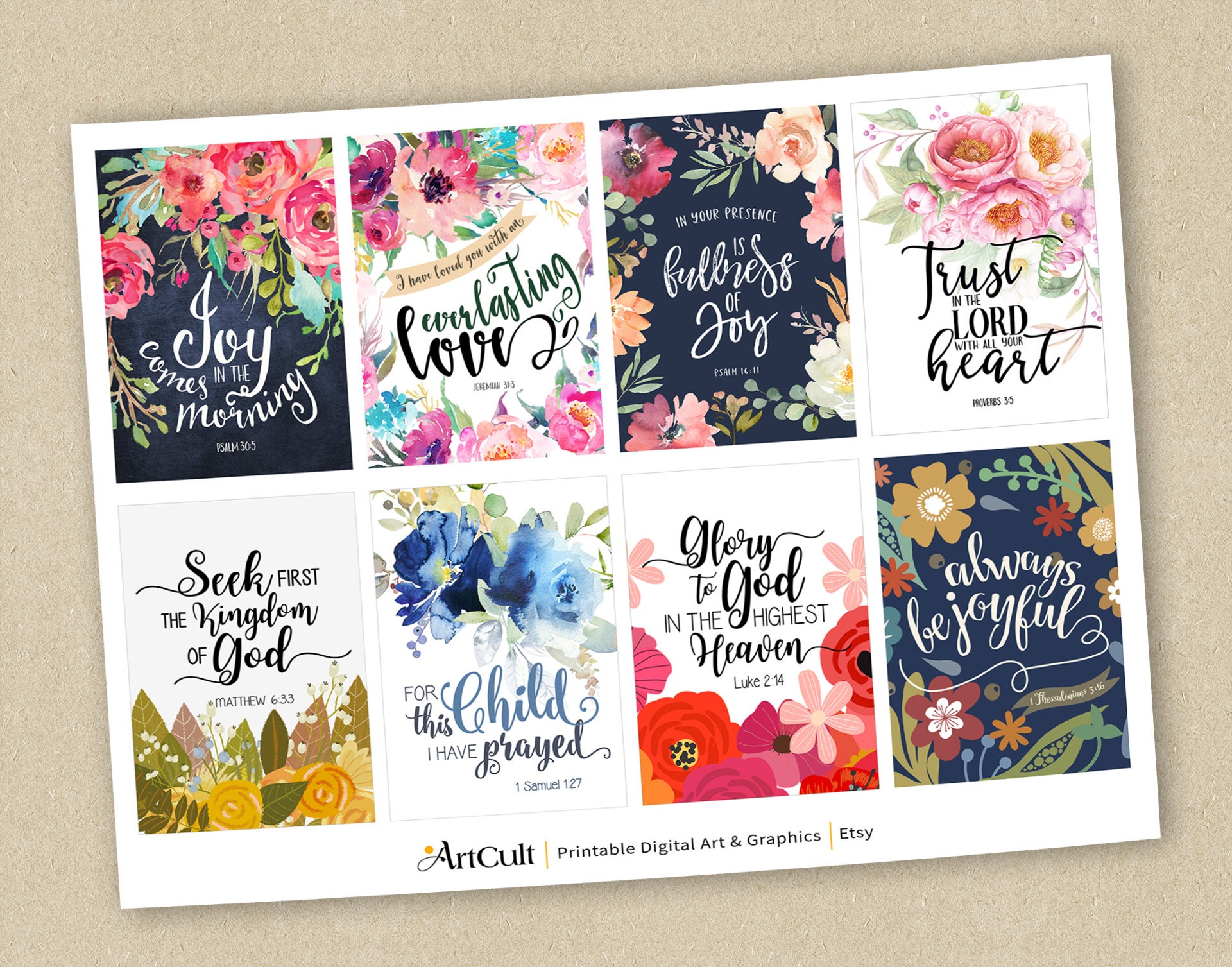 Printable BIBLE VERSES TAGS Scripture Art, Eight 2.5"x3.5" Size Cards ...