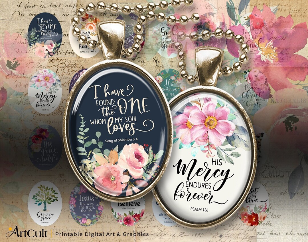 Oval Bible Verse Printable Floral Pendants 30x40 Mm, Craft Projects ...