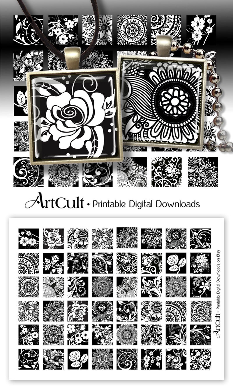 Printable 1x1 Inch Images BLACK AND WHITE Squares Digital | Etsy