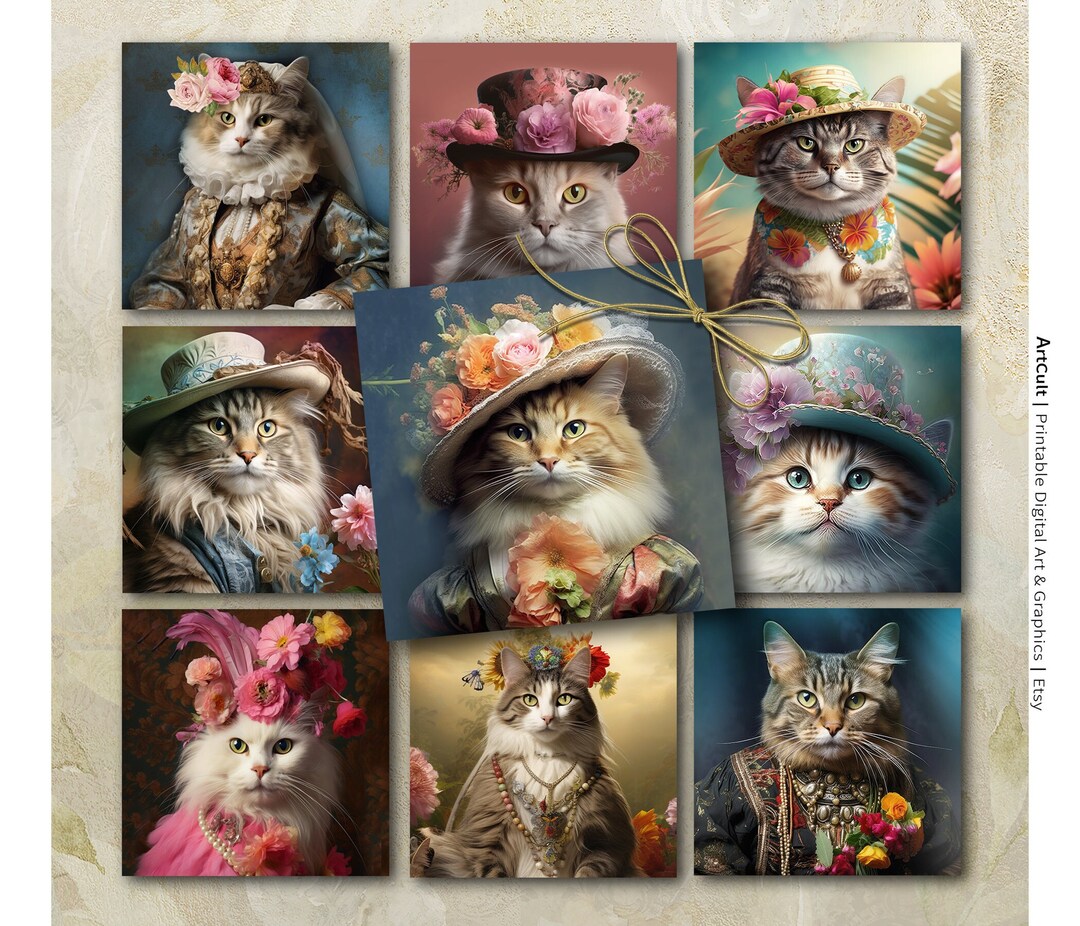 Printable 2x2 Inch Designs, Digital Download JPEG + PNG - Whimsy CATS ...