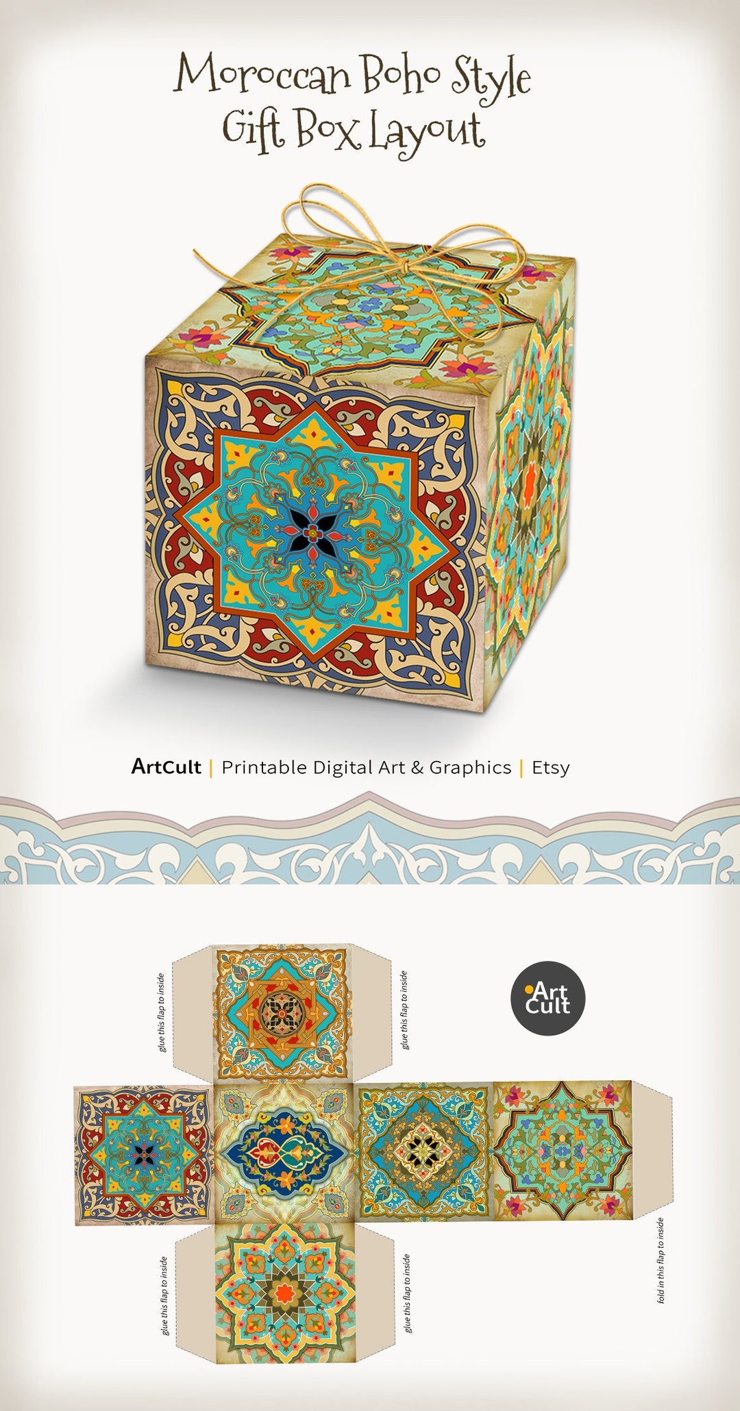Moroccan Gift Box Template, Boho Style Favor Box (digital Download) - Etsy