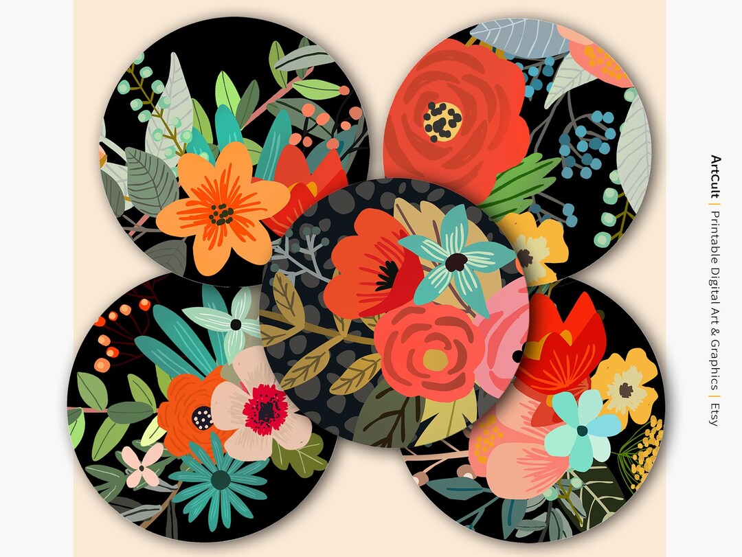 Printable 4 Inch Circle Designs PNG + JPG Digital Download for Coasters ...