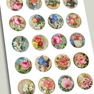 1 Inch 25mm and 1.5 Inch Size Printable Images AGED FLOWER CIRCLES ...