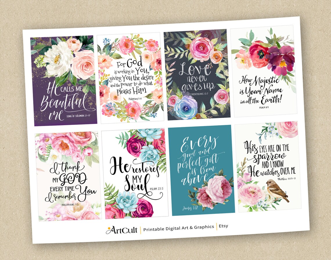 Printable BIBLE VERSES TAGS Scripture Art Eight - Etsy