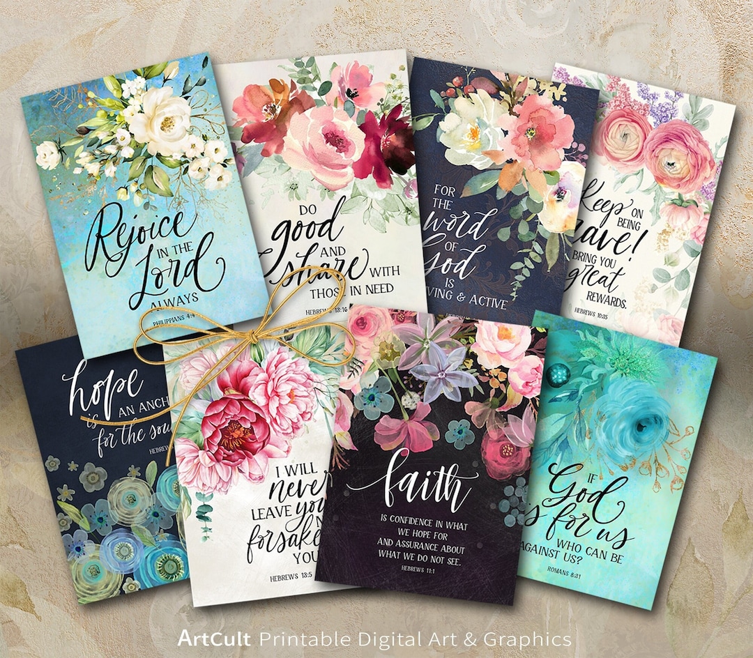 Printable BIBLE VERSES TAGS Scripture Art, Eight 2.5"x3.5" Size Cards ...